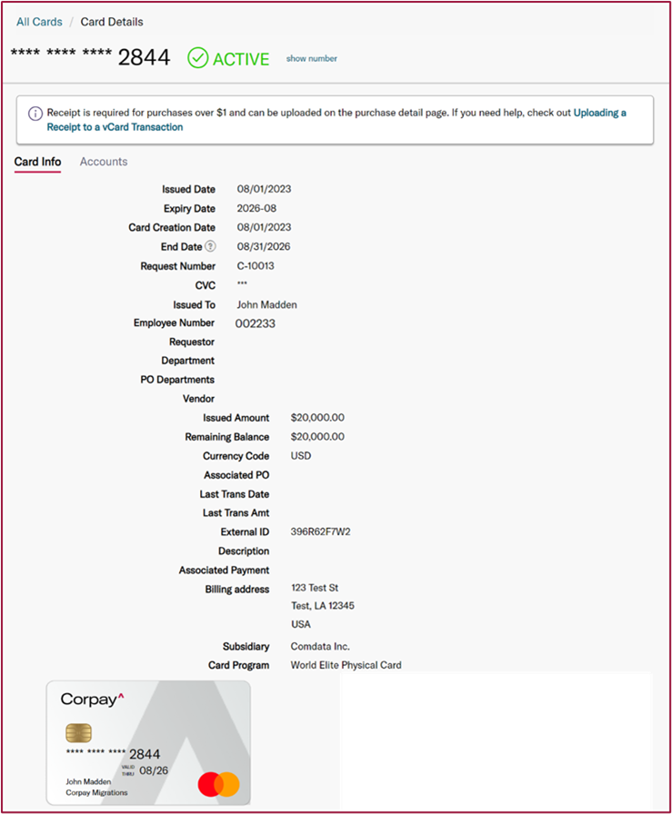 Accessing a Card in the Web Application – Corpay