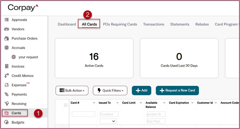 Accessing a Card in the Web Application – Corpay